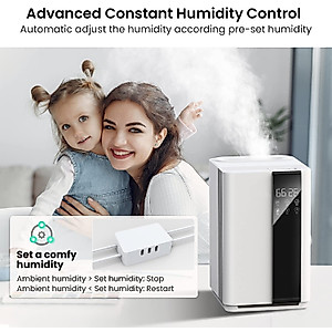 Humidifiers for Bedroom Large Room, Cool and Warm Mist（ up to 212℉） Humidifier with 3-fold Purification, 5L Top Fill Quiet 3 Speed Humidifiers with Auto Shut-Off