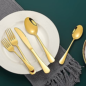 Gold Silverware Set for 12, Compralo 60 Pieces Stainless Steel Shiny Gold Flatware Set, Gold Cutlery Tableware Set Include Spoons, Forks, Knives for Home and Restaurant