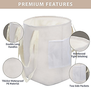 Golden Ample Large 122L Laundry Basket with Lid, Collapsible Drawstring Laundry Hamper, Waterproof Dirty Clothes Laundry Basket with Long Handles for Clothes and Toys, Dorm, Family