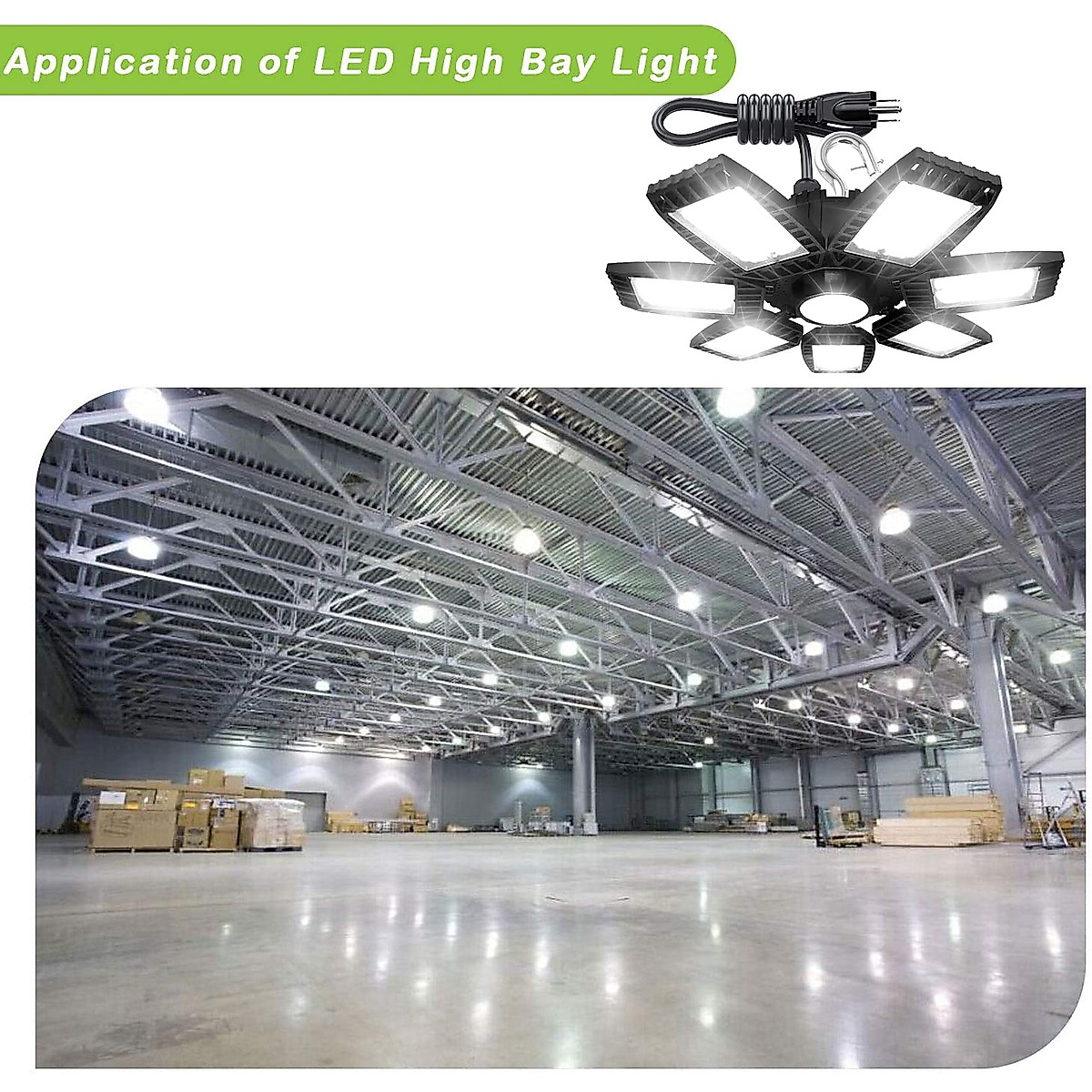 CODAFUL High Bay Light Led UFO Lights350W 49000LM (Eqv. to 1500W HPS/MH) with US Plug 5ft Cable 85-277V, IP65 Warehouse Residential, Barn, Factory, Workshop Shop Lighting (Black, 120W)