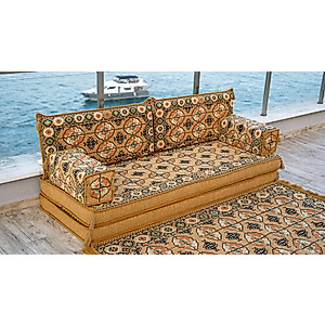 8" Thickness Gold Floor Couch, Sectional Sofa, Arabic Majilis, Arabic Jalsa, Meditation Yoga Loveseat, Healing Room Floor Cushion, Sofa Covers (Sofa + Rug)
