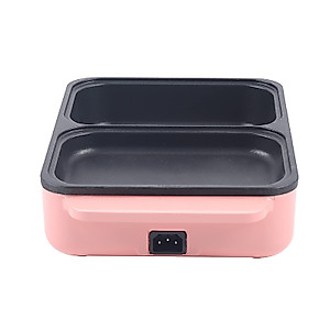 Mini Electric Grill and Hot Pot, 2 in 1 Portable Electric Hot Pot Barbecue Grill Non-Stick Teppanyaki Pan 110V Multifunction Nonstick Griddle & Hot Pot for Steak, Shabu, BBQ - Pink (Pink)