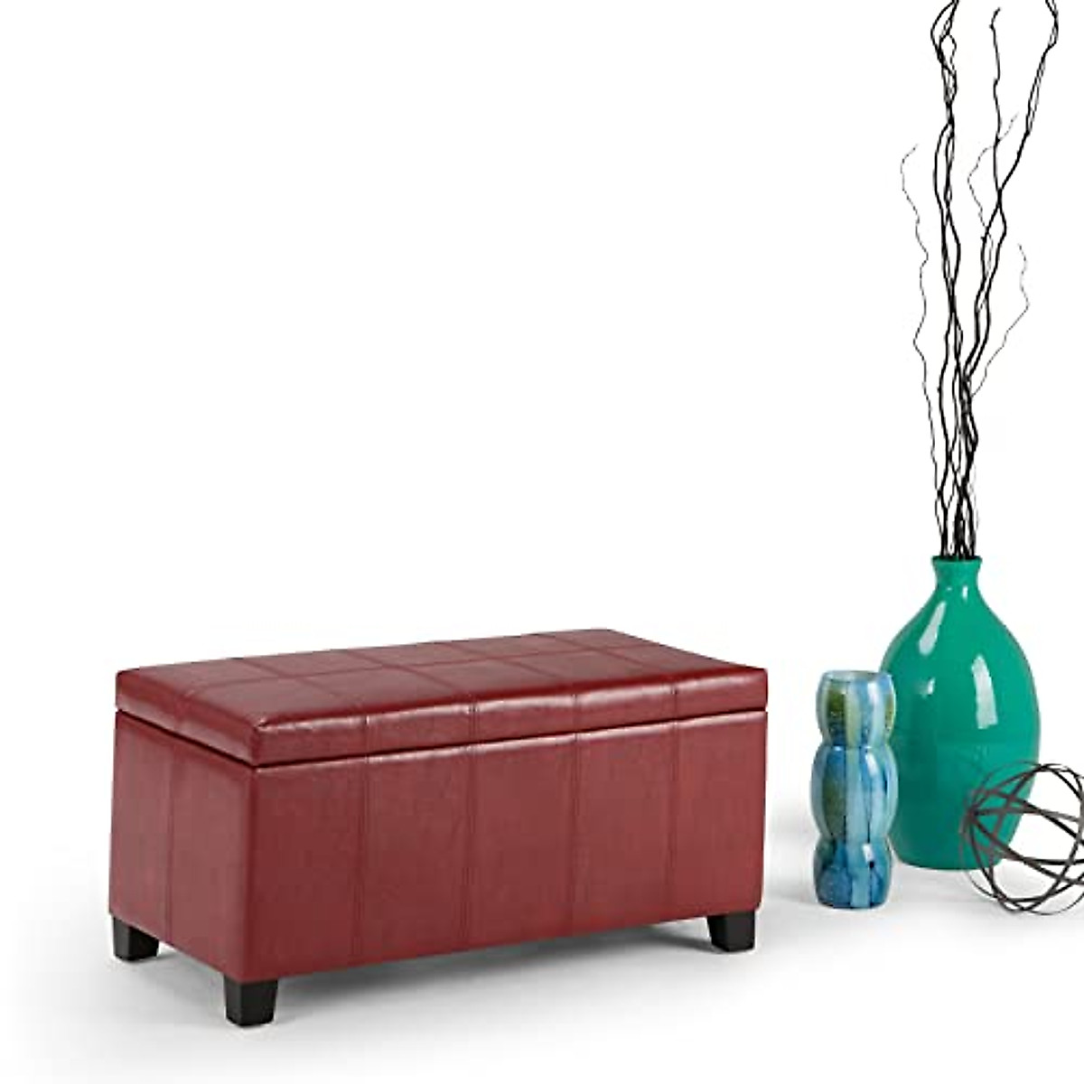SIMPLIHOME Dover 36 inch Wide Rectangle Lift Top Storage Ottoman Bench in Upholstered Radicchio Red Faux Leather, Footrest Stool, Coffee Table for the Living Room, Bedroom and Kids Room
