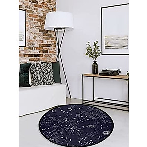 Space Galaxy Constellation Round Area Rug Star Sky Space Doormat Non-Slip Floor Mat Round Area Rug Carpet for Bedroom Living Room Study Playing Carpet, 3' Diameter