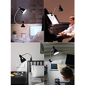 Desk lamp Eye-Caring Table Lamps, 360°Rotation Gooseneck Clip on Lamp Reading Light Portable Reading Book Light, Clamp Light, Study Desk Lamps for Bedroom and Office Home Lighting (Black)