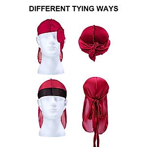 8 Pieces Satin Baby Durags Kids Satin Durag Caps Headwraps with Long Tail and Wide Straps for 360 Waves (Dark Color)