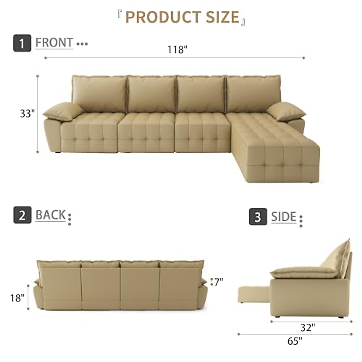 SILKIR Modular Convertible Sofa with Chaise Living Room Loveseat Couch Sectional, Polyurethane, 4seat L-Shape-1 Mustard Gold