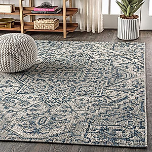 JONATHAN Y SMB105B-8 Estrella Bohemian Medallion Textured Weave Indoor/Outdoor Navy/Gray 8 ft. x 10 ft. Area Rug Coastal, Easy Cleaning, for High Traffic, Kitchen, Living Room, Backyard, Non Shedding