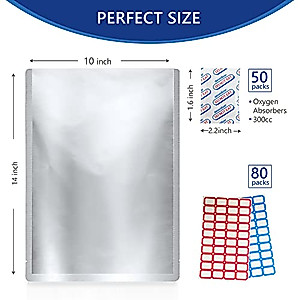 50 Mylar Bags for Food Storage with Oxygen Absorbers 300CC - 1 Gallon Heat Sealable Mylar Bag Smell Proof Bag Reusable Bags Long Term Food Storage Bags