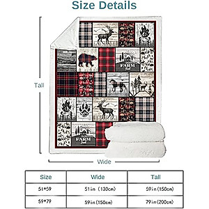 Wolf Bear and Deer Throw Blanket Rustic Cabin Decor Woodland Blanket Plaid Christmas Blanket Gifts for Women Southwestern Farmhouse Decor for Couch Bed Livingroom