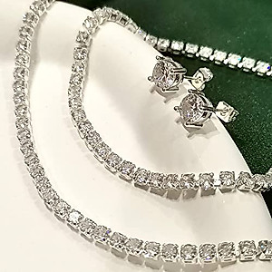 HAXIYA Tennis Necklace Set for Women Crystal Bracelet Diamond Earrings Wedding Jewelry for Bride Sterling Silver Jewelry Sets Pack of 3