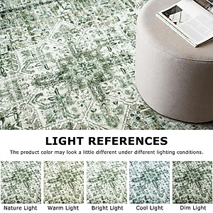 SIILOOM 2x3 Bright Green Washable Rug for Entryway, Soft Traditional Printed Area Rug, Non-Slip Kitchen Rugs, Low-Pile Medallion Indoor Door Mat, Farmhouse Carpet for Entrance Kitchen Foyer