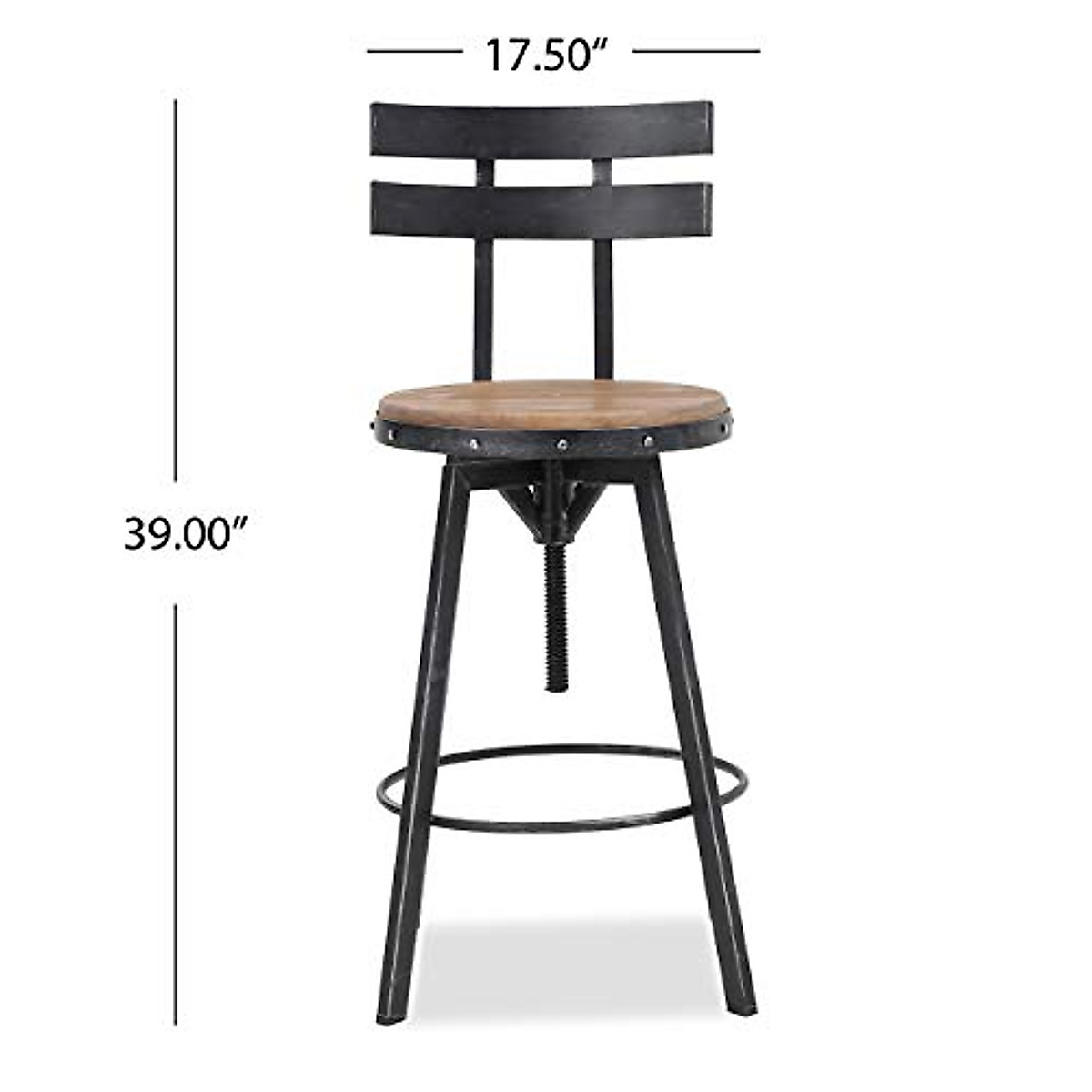 Christopher Knight Home Jutte Firwood Smooth Back Barstool, Black Brush Silver