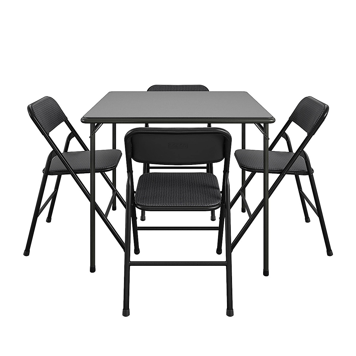CoscoProducts COSCO Premium 5-Piece Table & Chair Dining Set, with 34" Vinyl Top Card Table and 4 Fabric Padded Seat & Back Folding Chairs, Black