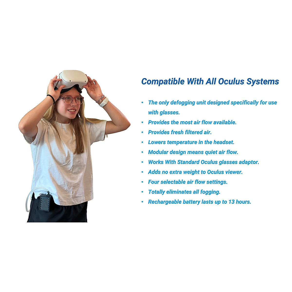 Eliminate Lens Fogging Wearing Glasses with Oculus Headset. Works with All Oculus Models and Other VR Headsets. No Additional Hardware Needed.