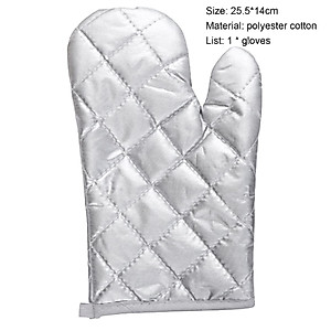 1 Pc Oven Mitts,Baking Gloves Anti-scalding Oven Gloves Thickened Breathable Heat Insulation Non-Slip Kitchen Mittens for Cooking Baking Barbecue BBQ Microwave Silver 10.04" x 5.51"