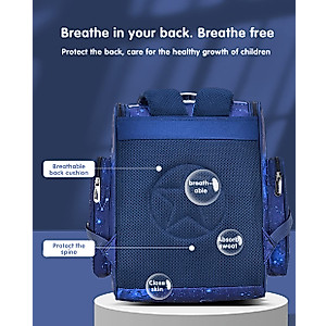 Astronaut School Backpack for Boys Large Capacity Waterproof Light Weight Schoolbag Bookbag for Kids Primary School Student (Blue)