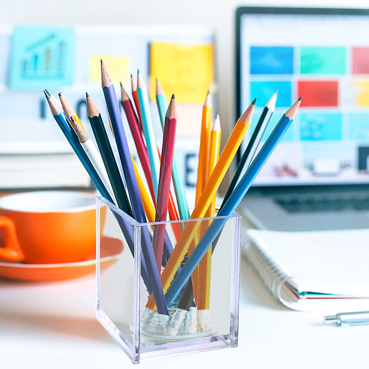 Acrylic Pen Holder, 3 Pcs Clear Acrylic Pencil Holders for Desk, Makeup Brush Holder Cup Organizer, Pen Holder Stationery Storage Desktop Accessories for Office School Supplies (with Cleaning Cloth)