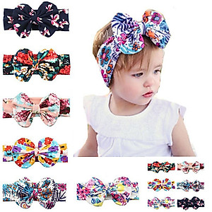 CÉLLOT 6 Pack Baby Girls Big Hair Bows Flower Pattern Boho Headbands Mix color Hair Wrapped Headbands Turban Knotted Headbands for Baby Girls and Infants