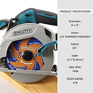 LSHUZIYU 8 1/4 Inch (210MM)-60T, Arbor 5/8"-Diamond, Smooth Cut Coating. Circular Saw Blade, Table Saw Blade, Miter Saw Blade, for Laminate, Veneer Board, Plywood, Hard Wood, MDF and HDF Cutting