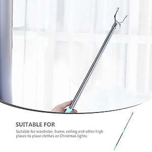 Cabilock Long Reach Stick Pole with Hook Reach Pole Hook Retractable Clothesline Prop Telescopic Handle Clothing Hook Garment Pole Stainless Steel Clothes Rod Laundry Hanging Assist Tool