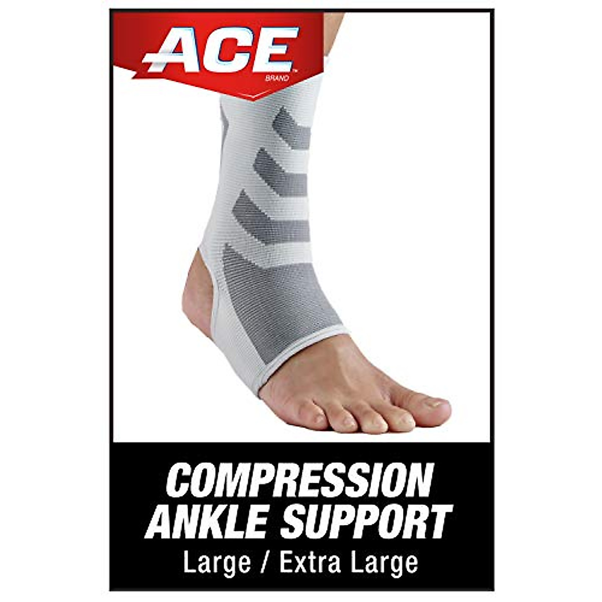 ACE Brand Compression Ankle Support, Large/Extra Large, Gray, 1/Pack