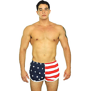 UZZI Men's Running Shorts Swimwear Trunks 1830, American Flag, Small