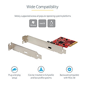 StarTech.com 1-Port USB 3.2 Gen 2x2 PCIe Card, USB-C 20Gbps PCI Express 3.0 x4 Adapter, Data Only, Windows/macOS/Linux, TAA