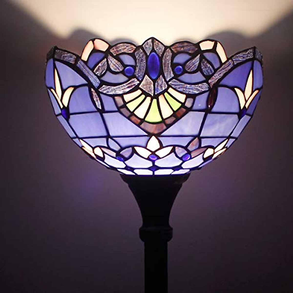 WERFACTORY Tiffany Floor Lamp Blue Purple Baroque Stained Glass Light 12X12X66 Inch Pole Torchiere Standing Corner Torch Uplight Decor Bedroom Living Room Home Office S003C Series