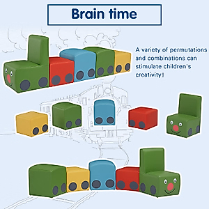 Kinsuite 5 Pcs Kids Sofa Set - Soft Foam Stool Colorful Cartoon Leather Chair for Classroom Daycares Kindergarten Nursery Train