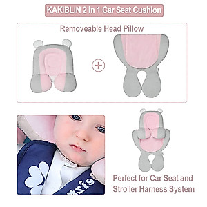 KAKIBLIN 2 in 1 Stroller Insert, Baby Car Seat Insert Newborn Head and Body Support Pillow Toddler Stroller Cushion for Baby Washable Baby Stroller Padding for Newborn, Pink