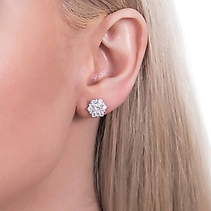 BERRICLE Sterling Silver Flower Cubic Zirconia CZ Halo Anniversary Stud Earrings for Women, Rhodium Plated