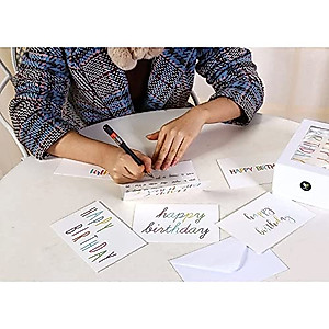 Best Paper Greetings Happy Birthday Greeting Cards (48-Pack) - Birthday Card Variety Pack - 6 Unique Rainbow Fonts - Blank on the Inside, Envelopes Included - 10 x 15 Centimetres