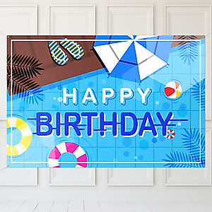 Swimming Pool Backdrop Banner Decor Blue – Happy Birthday Party Theme Decorations for Girls Boys Supplies