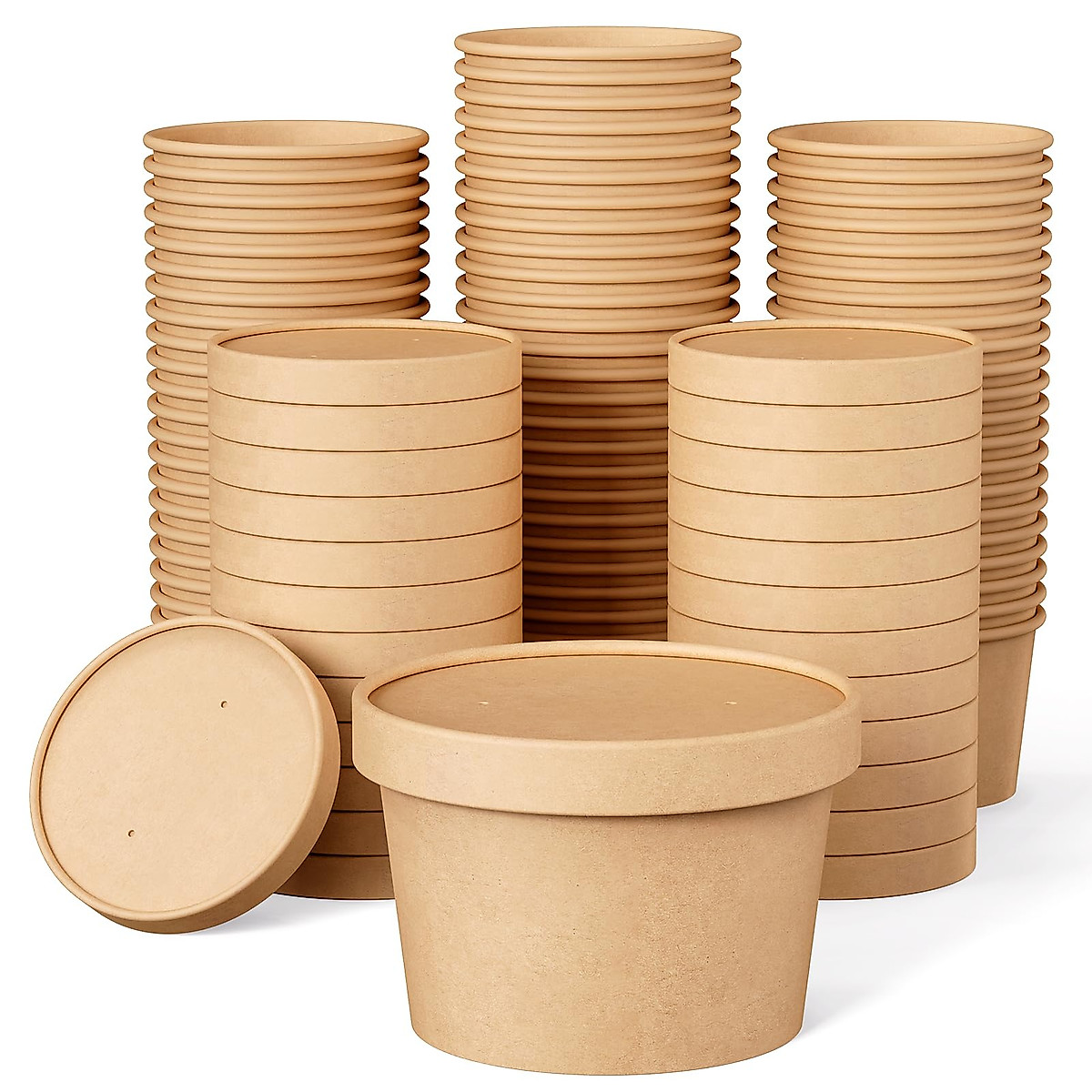 50pack 8oz Paper Soup Containers with Lids, Disposable Kraft Paper Food Cups, Ice Cream Cups, Paper food Storage with Lids, Microwavable and Freezer Safe, Suitable for Christmas Thanksgiving (Brown)