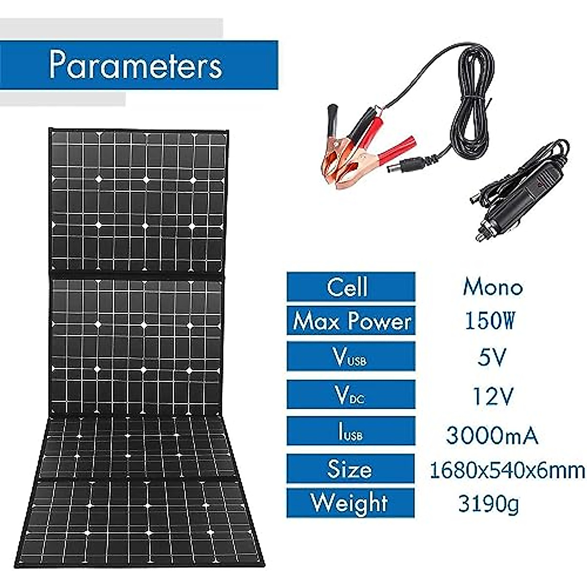CAJUCA 150W Portable Solar Panel, 18V Foldable High Power Solar Charger, Photovoltaic Power Panel for Outdoor Camping RV Off Grid System
