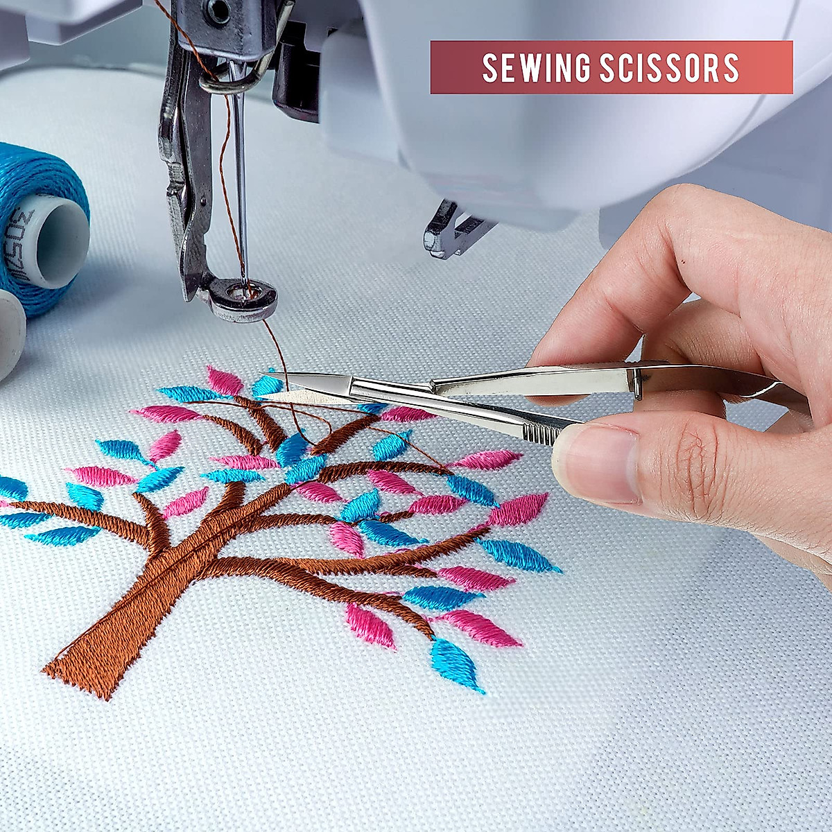 Shynai 2 Pieces 4.7 Inch Embroidery Sewing Scissor Spring Action Scissor Thread Stainless Steel Cutting Scissor Eyebrow Trimming Scissor (Silver)