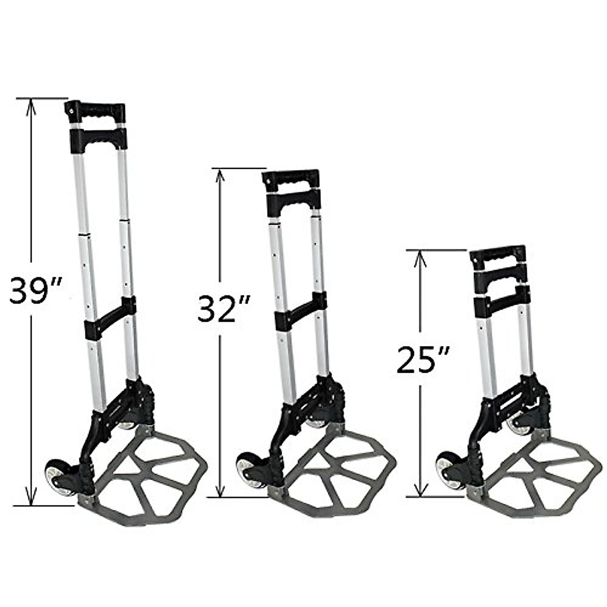 Folding Hand Dolly Truck 170 lb Capacity Aluminum Luggage Carts W/Free Bungee Cord, Collapsible (Black)