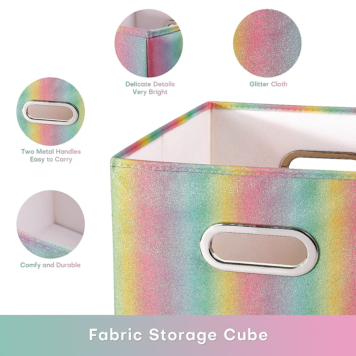 ANMINY 4 PCS Glitter Storage Cubes Shiny Sparkly Foldable Storage Basket Bin Box Set with Handles Collapsible Decorative Large Fabric Desktop Closet Shelf Organizer Container - 11x 11x 11 in, Silver