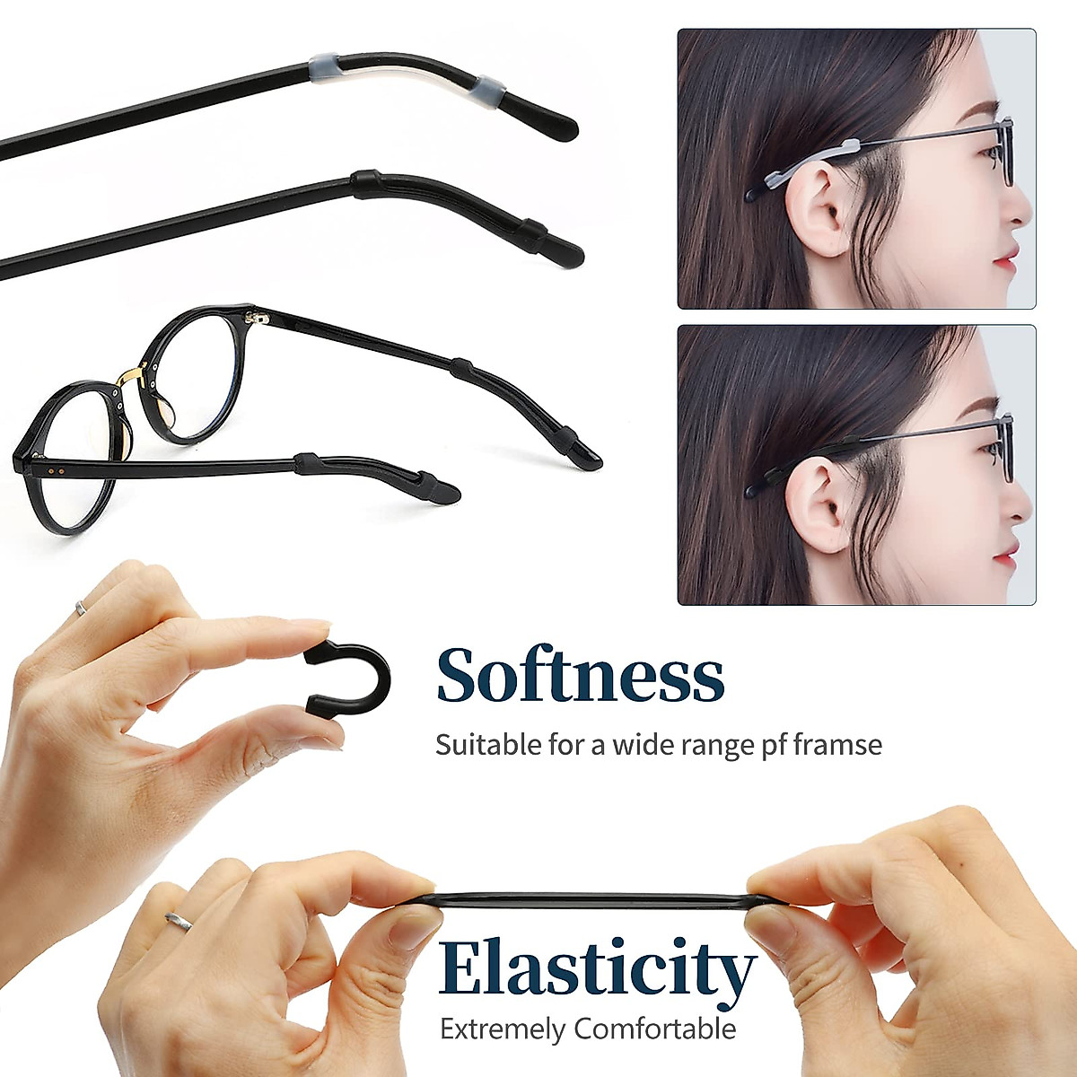 KAJUDA 16 Pairs Glasses Ear Grip, Anti Slip Eyeglass Holder, Silicone Ear Hook Eyeglasses Retainers Eyewear Protectors Temple Tips for Sunglasses, Sports, Study