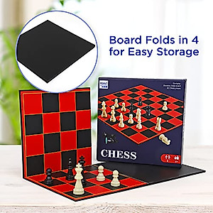Point Games Classic Chess Board Game - 15 Inch Super Durable Folding Board - Portable Beginner Travel Chess Set for Adults and Kids
