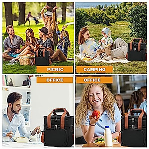 Ecyuaniu Double Deck Large Lunch Bag for Women Men, Expandable Insulated Lunch Bag with Adjustable Shoulder Strap, Leakproof Freezable Dual Compartment Lunch Bag for Adult Work Camping Picnic (14L)