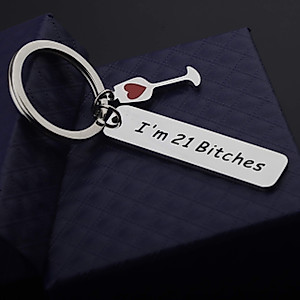 BEKECH 21st Birthday Gifts for Her I'm 21 Bitch Keychain Celebrate Turning Twenty One 21st Birthday Gift Happy Birthday Jewelry 21st Birthday Party Fabulous Keepsake (silver)