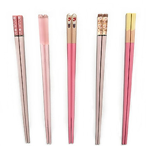 5 Pairs Fiberglass Reusable Chopsticks, Non-Slip,Chopsticks Set for Sushi, Ramen,Dumpling, Asian Cuisine,Noodles, Bento box,Chinese Japanese Korean Chopsticks, Pink
