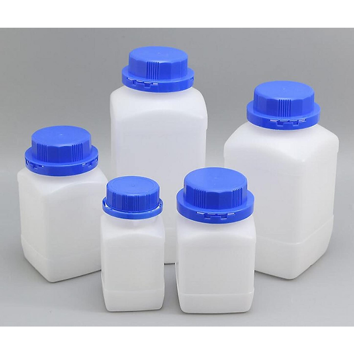 WellieSTR 5pcs Plastic Lab Chemical Reagent Bottles, 500ml/17oz Wide Mouth Liquid/Solid Square Sample Storage Container Sealing Bottles with Anti-Theft Cap - Translucent
