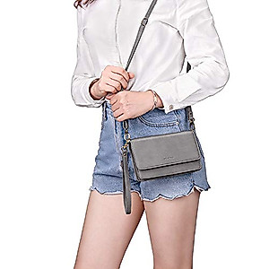 nuoku Women Small Crossbody Bag Cellphone Purse Wallet with RFID Card Slots 2 Straps Wristlet, Grey Bag
