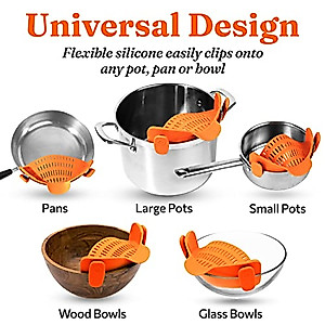 Kitchen Gizmo Snap N Strain Pot Strainer and Pasta Strainer - Adjustable Silicone Clip On Strainer for Pots, Pans, and Bowls - Kitchen Colander - Orange