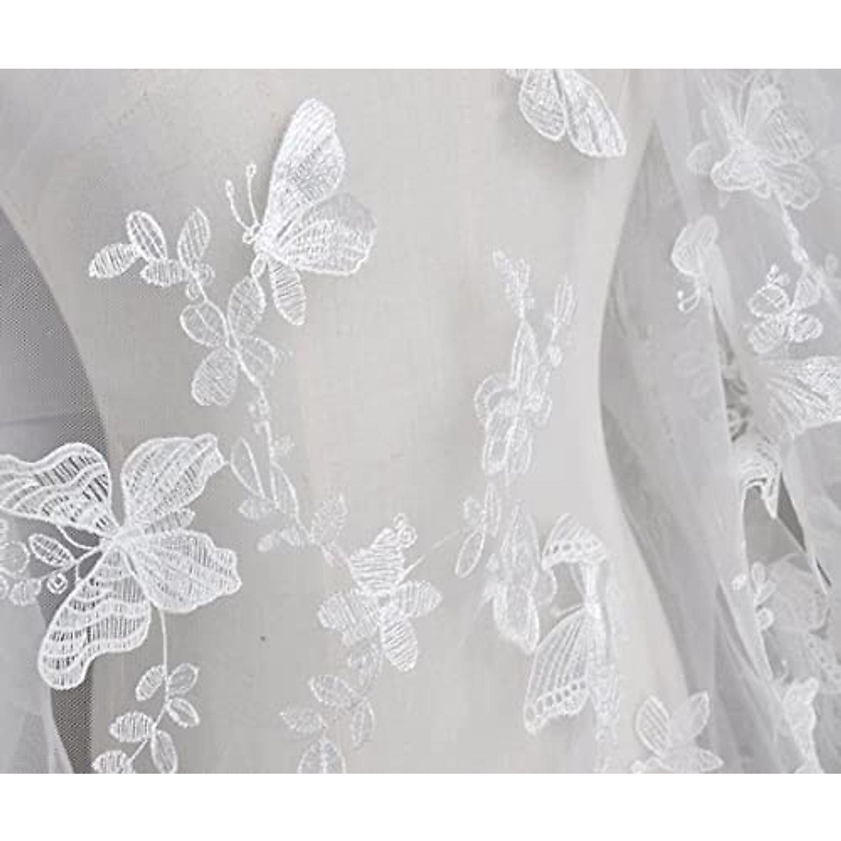 51" Width 3D Vivid Butterfly Lace Fabric Exquisite Flower Embroidery Soft Tulle Lace Fabric for Wedding Bridal Lace Dress Party Dress Home Decor (3 Yard, White Mesh+White Butterfly)