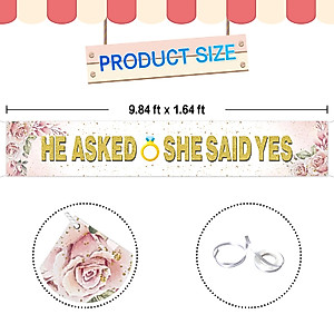 Helewilk He Asked She Said Yes Banner/Large Wedding Engagement Party Decoration Banner/Bridal Shower Yard Sign Backdrop Decor/Wedding Party Supplies Ideas and Gifts
