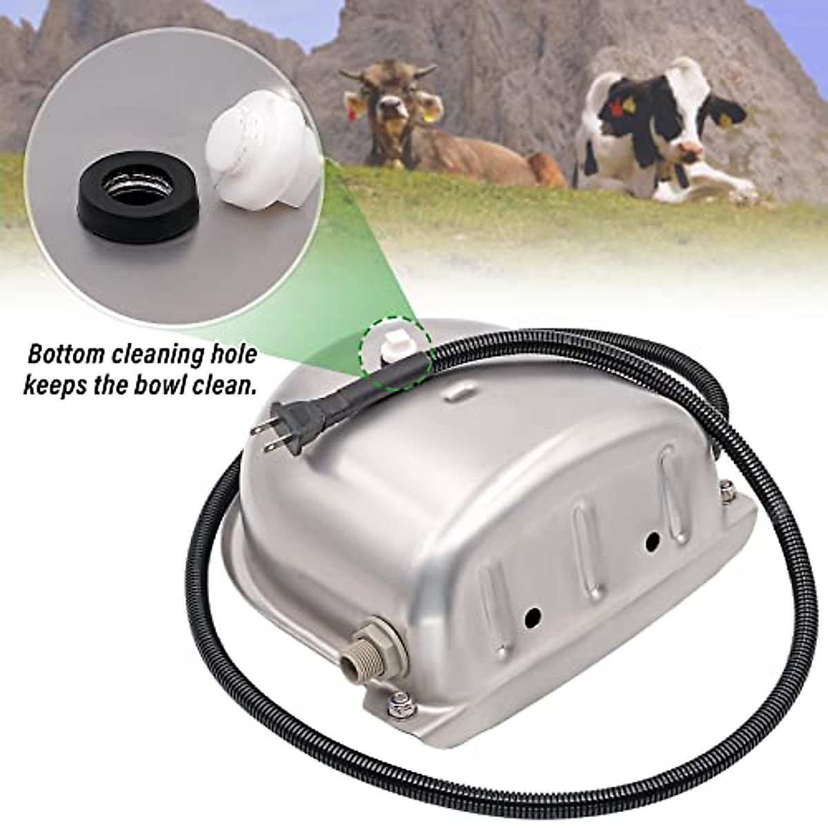 KHEARPSL Automatic Heated Water Bowl Heated Livestock Dog Waterer Heated Pet Thermal-Bowl Heated Waterer for Dog Cattle Cow Horse Chicken Pig Goat (Curved Bottom Waterer Kit)